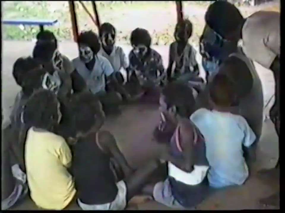 Tiwi Aboriginal children learning traditional dancing, Australia